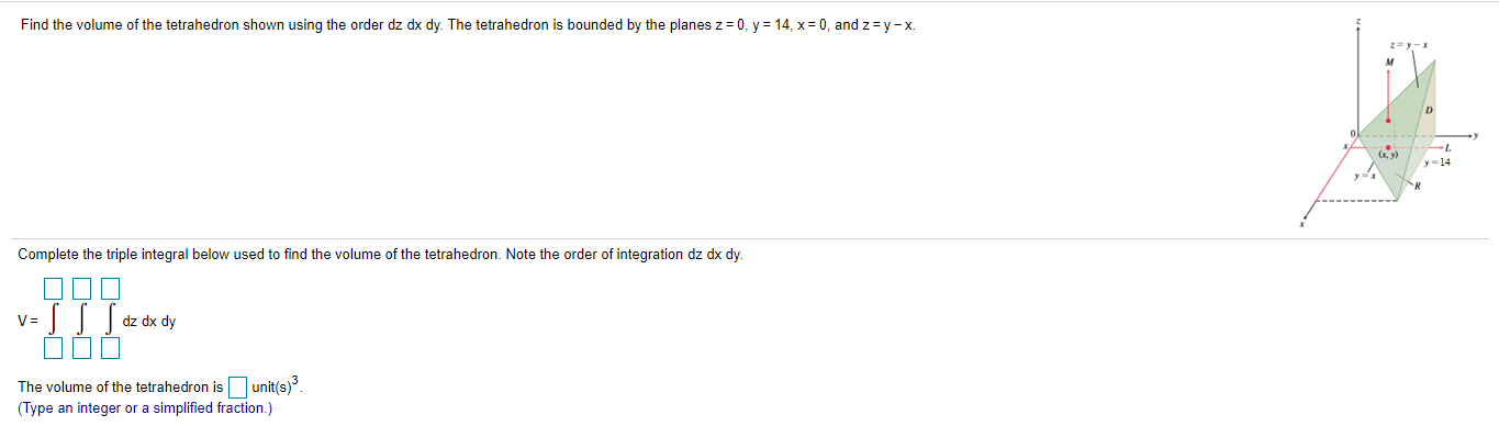 Solved Find the volume of the tetrahedron shown using the | Chegg.com