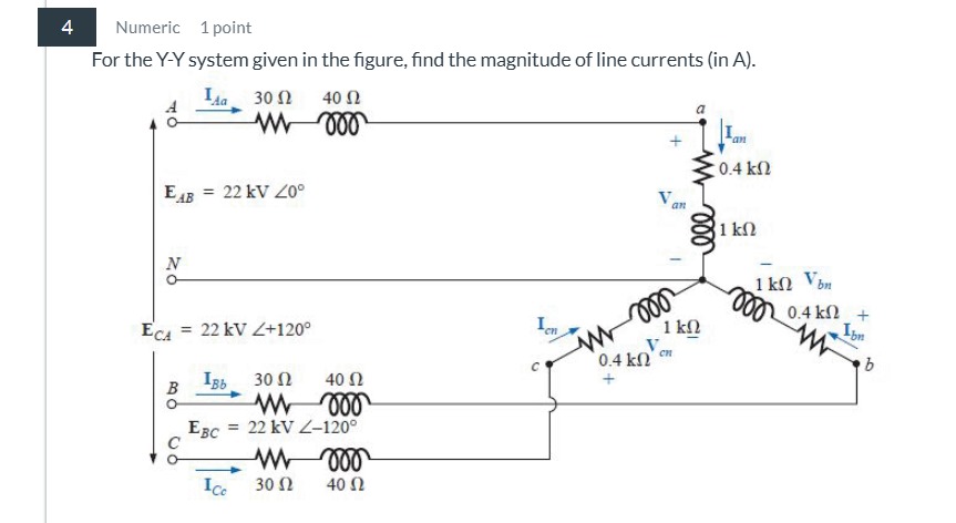 Solved For the \( \mathrm{Y}-\mathrm{Y} \) ﻿system given in | Chegg.com