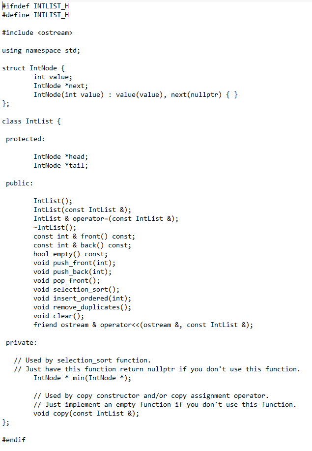 Solved Please do not modify the IntList.h file attached. I | Chegg.com
