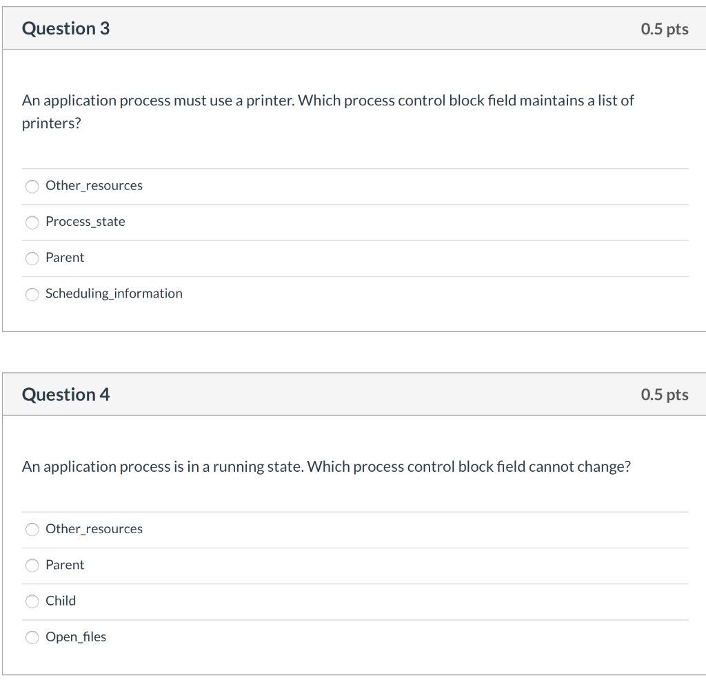 Solved Question 3 0.5 pts An application process must use a | Chegg.com