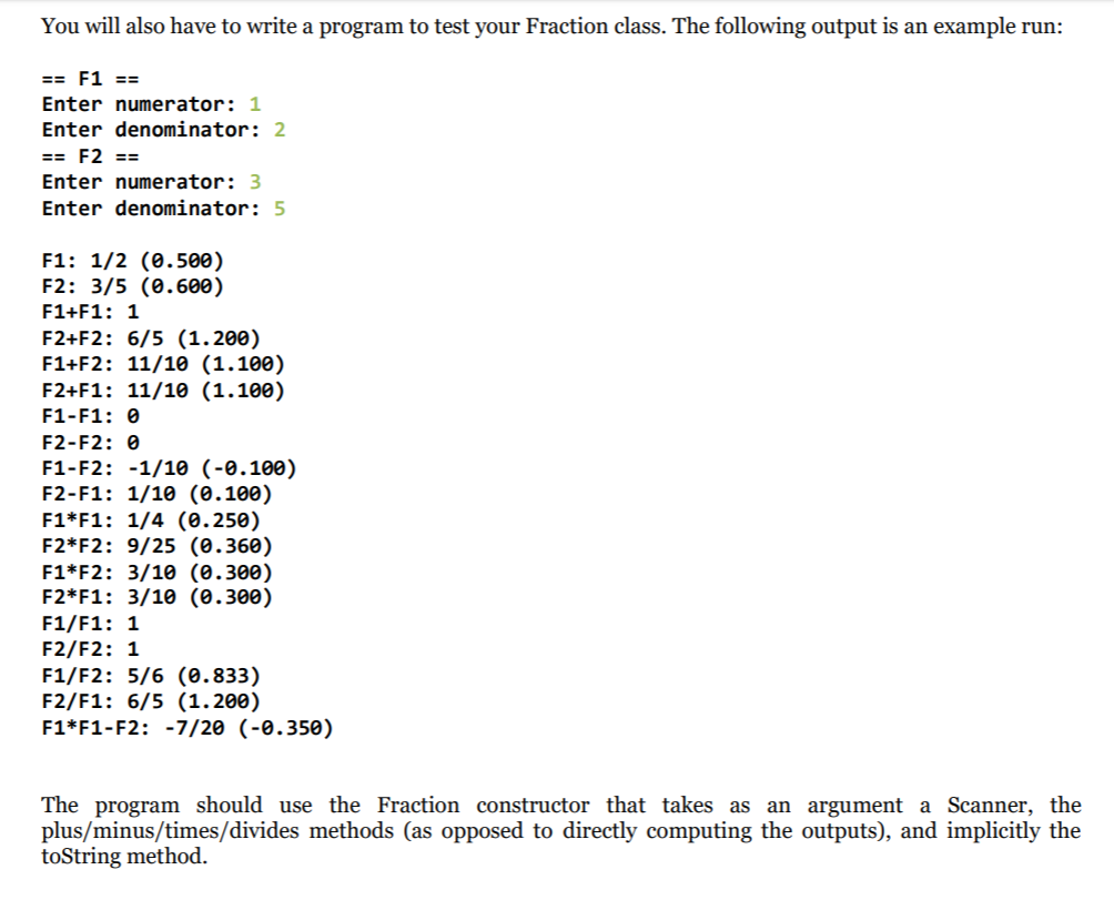 Solved Problem a (PA9a.java) Write a Fraction class – that | Chegg.com