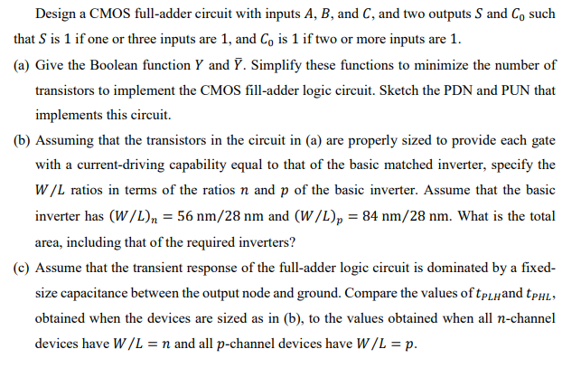 Design a CMOS full-adder circuit with inputs A, B, | Chegg.com