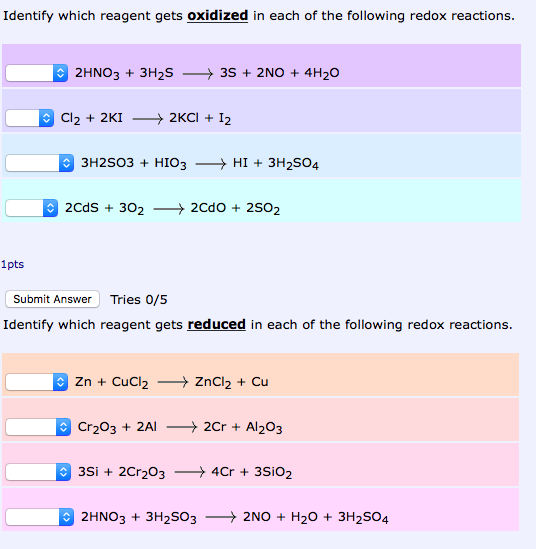 Solved Identify which reagent gets oxidized in each of the | Chegg.com
