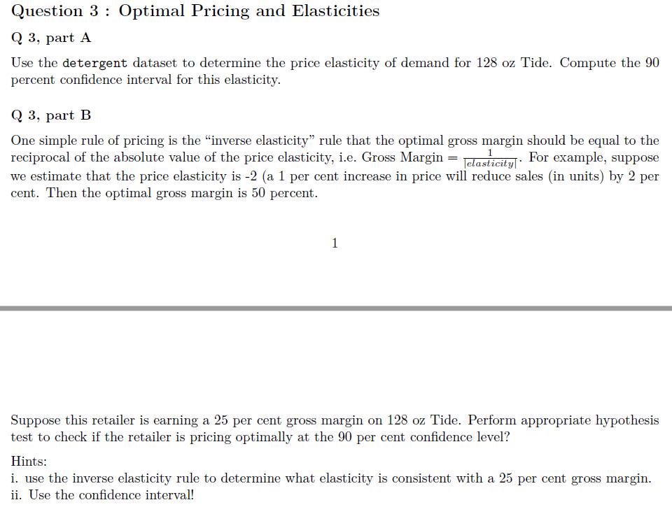 Question 3: Optimal Pricing and Elasticities Q 3, | Chegg.com