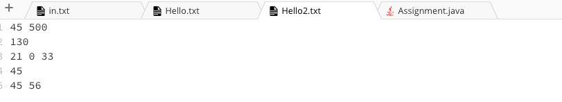 Solved + in.txt Hello.txt Hello2.txt Assignment.java 1 127 2 | Chegg.com