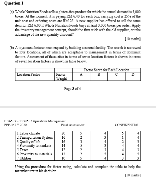 Solved Question 1 (a) Whole Nutrition Foods sells a | Chegg.com