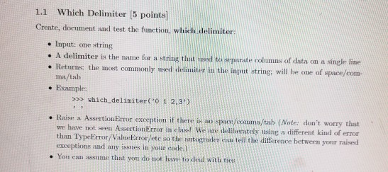 Solved 1.1 Which Delimiter (5 points) Create, document and | Chegg.com