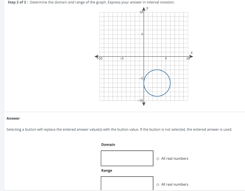 Solved Step 2 of 2: Determine the domain and range of the | Chegg.com