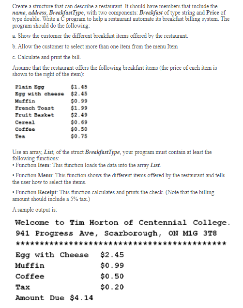 Solved Create a structure that can describe a restaurant. It | Chegg.com