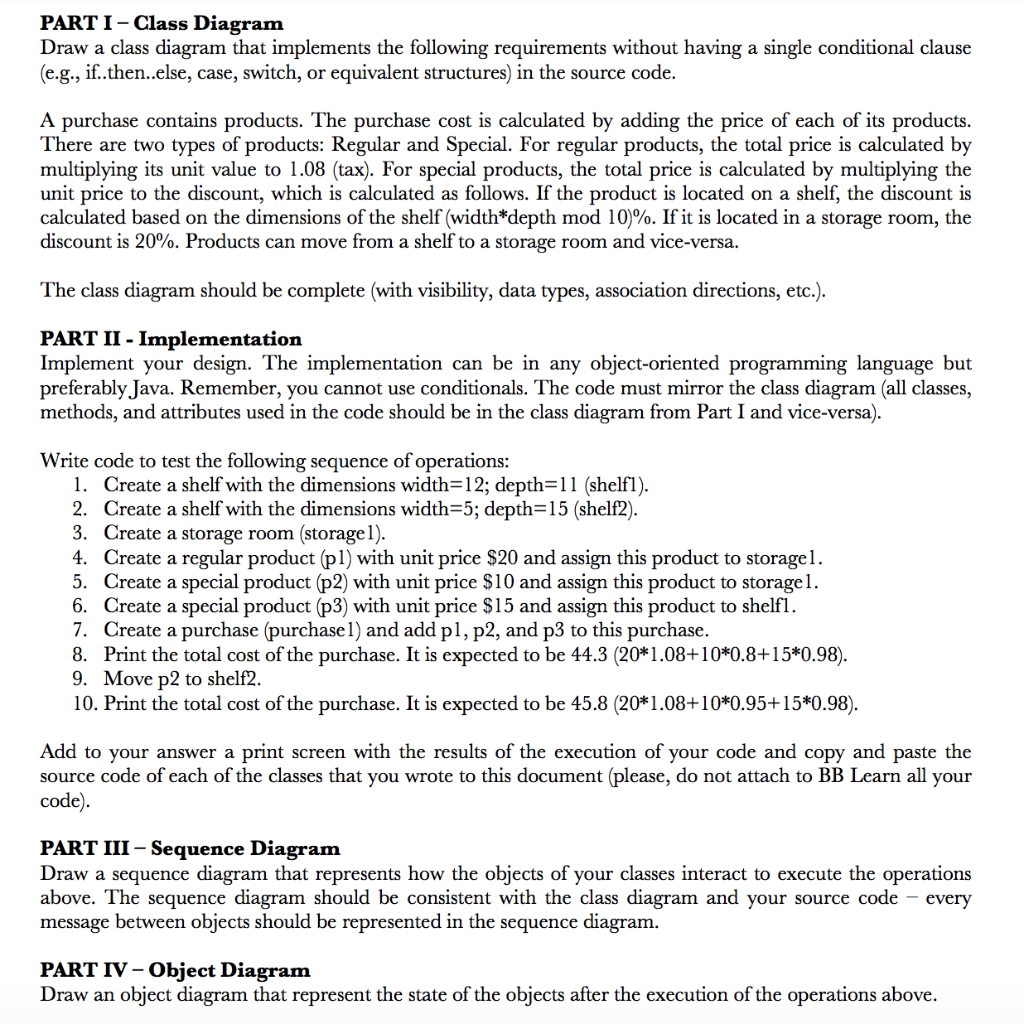 Solved PART I-Class Diagram Draw a class diagram that | Chegg.com
