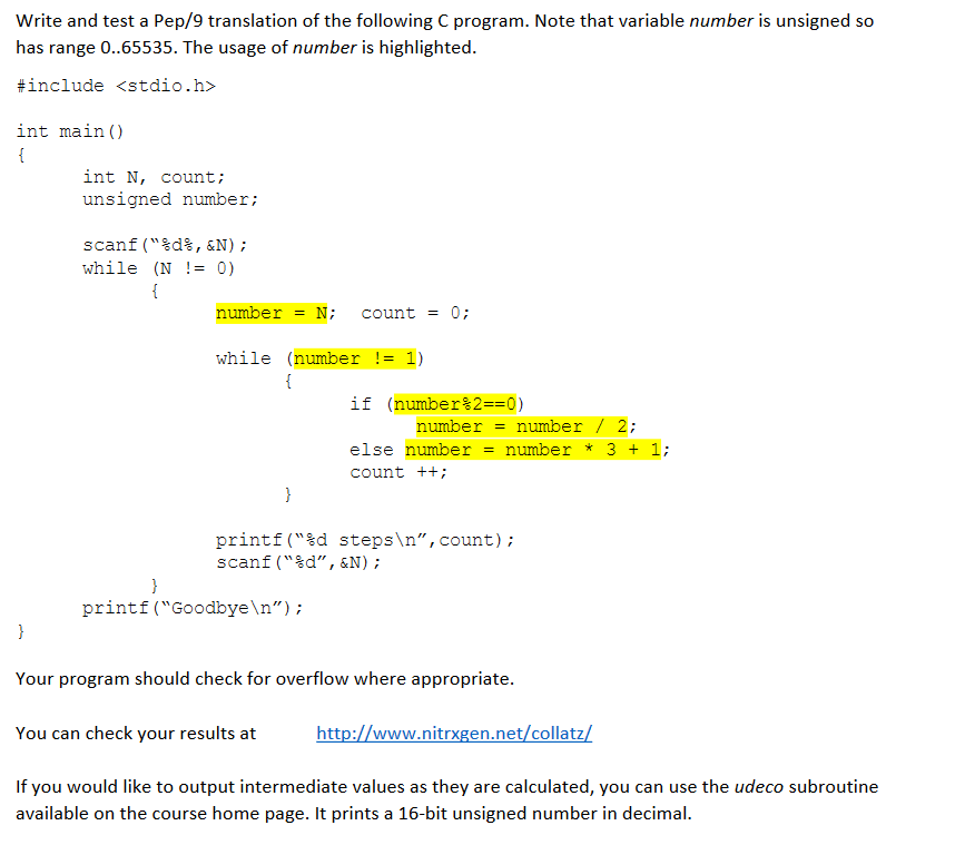 Write and test a Pep/9 translation of the following C | Chegg.com