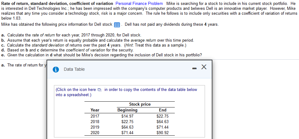 Solved Rate of return, standard deviation, coefficient of | Chegg.com