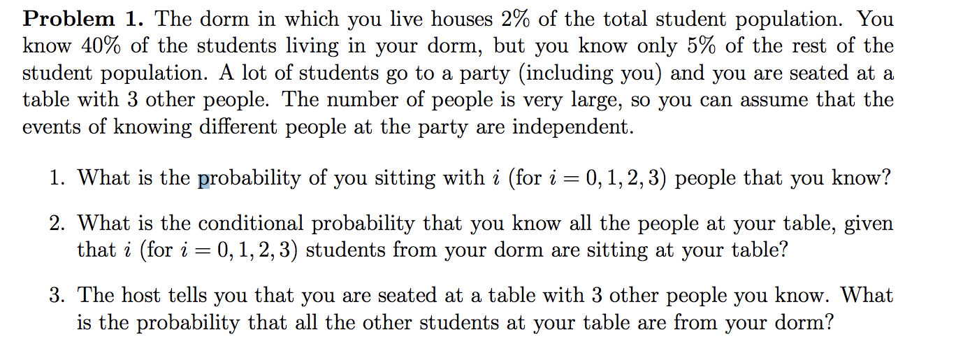 Solved Problem 1. The dorm in which you live houses 2% of | Chegg.com
