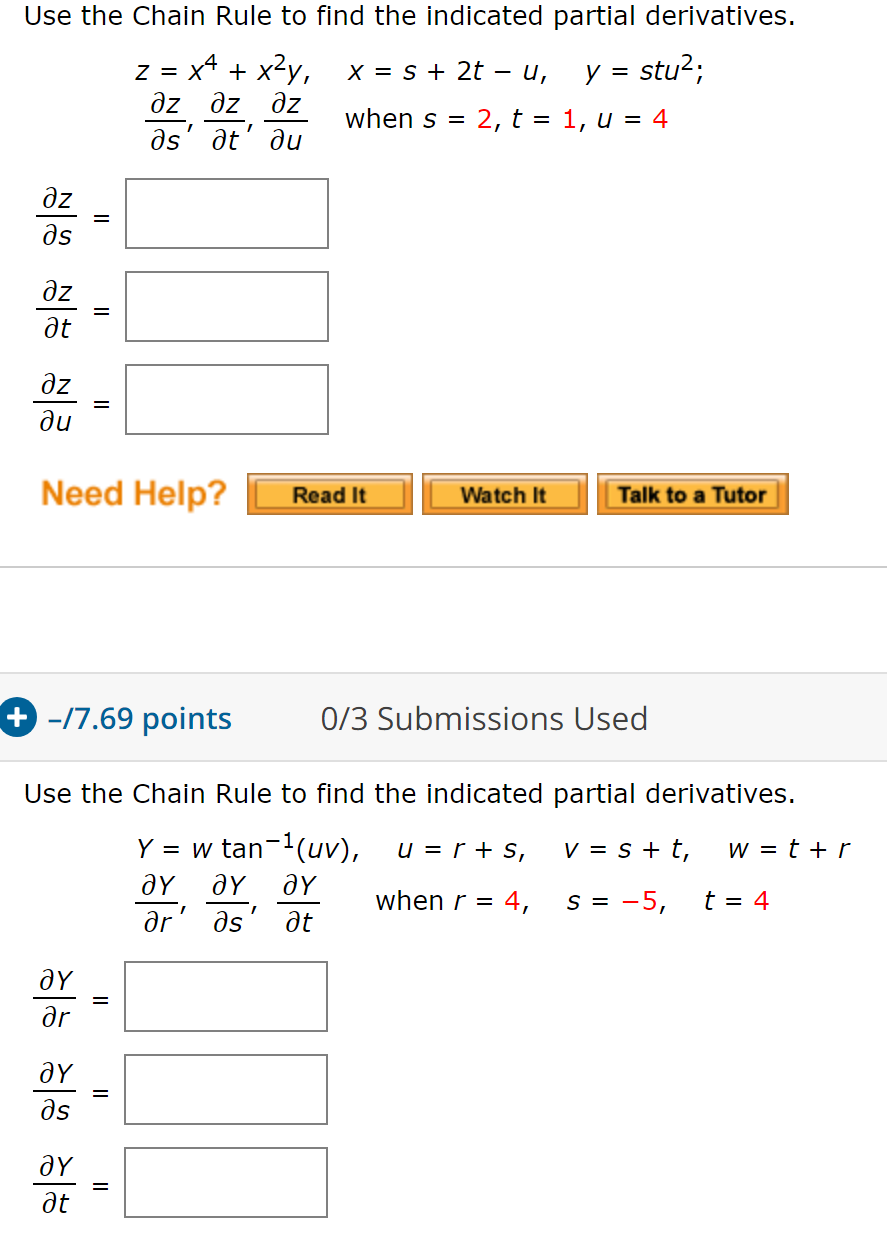Solved Use the Chain Rule to find the indicated partial | Chegg.com