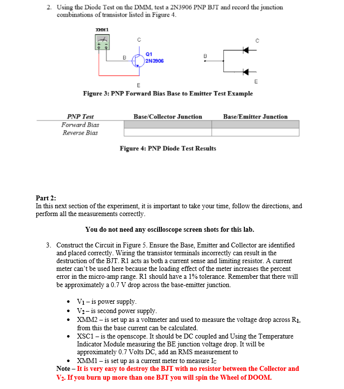 Solved 2. Using the Diode Test on the DMM, test a 2N3906 PNP | Chegg.com