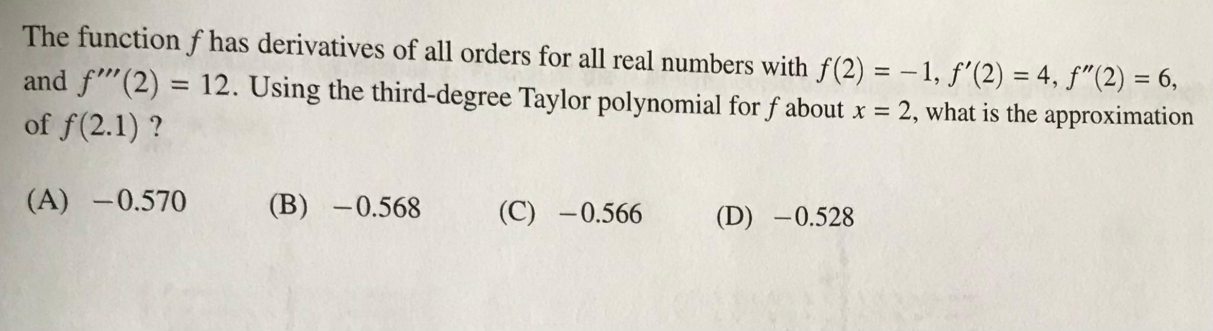 Solved The Function F Has Derivatives Of All Orders For All