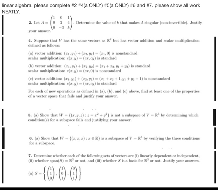 Solved linear algebra, please complete #2 #4a ONLY) #5(a | Chegg.com