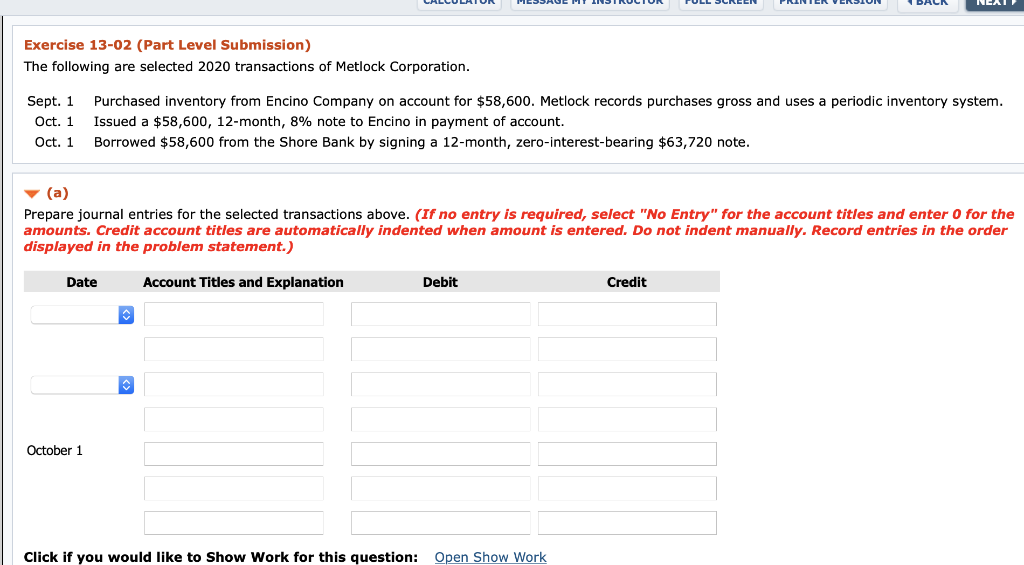 Solved Exercise 13-02 (Part Level Submission) The following | Chegg.com
