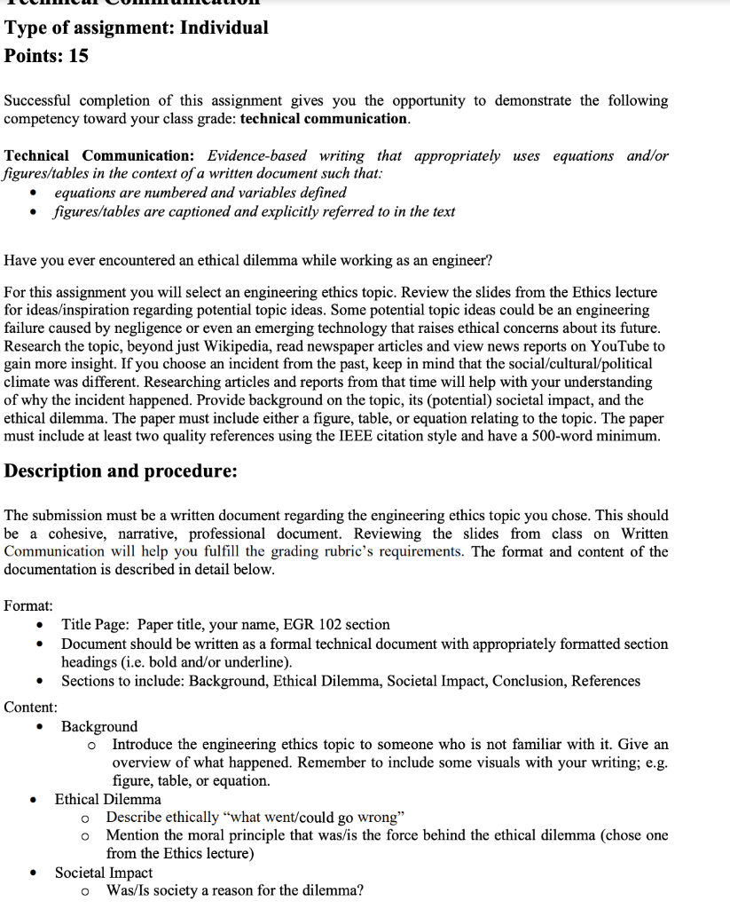 Type of assignment: Individual Points: 15 Successful | Chegg.com