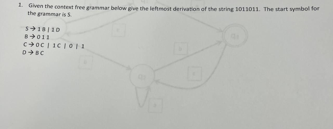 1. Given the context free grammar below give the | Chegg.com