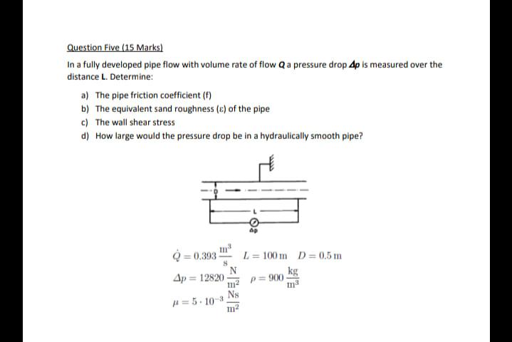 Solved Question Five (15 Marks) In a fully developed pipe | Chegg.com