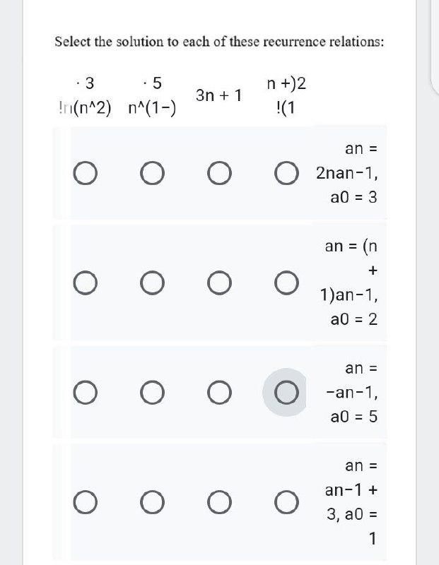Select the solution to each of these recurrence | Chegg.com