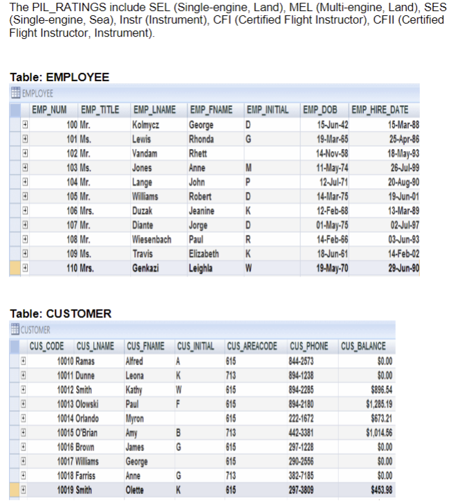 Solved The PIL_RATINGS include SEL (Single-engine, Land), | Chegg.com