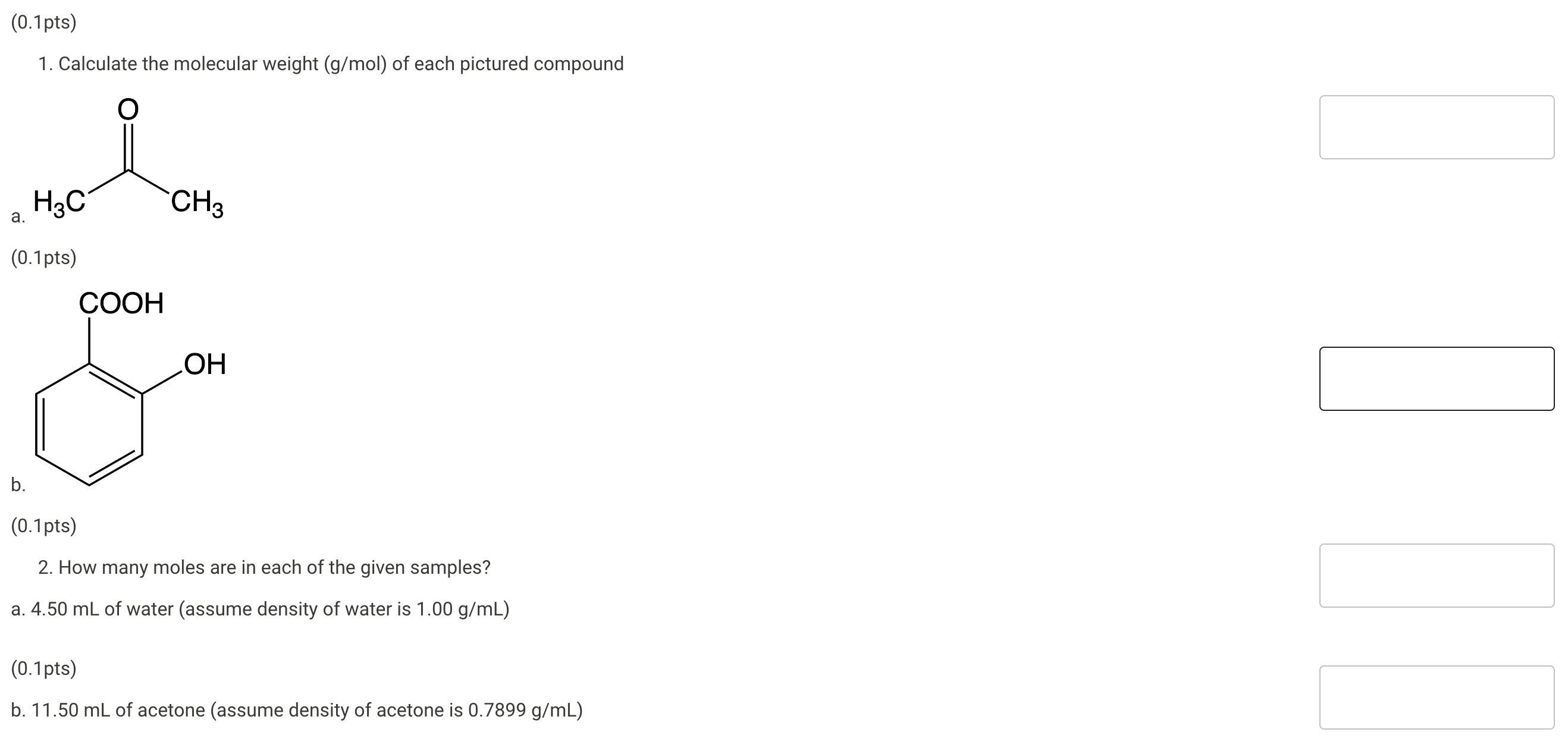 Solved 1. Calculate the molecular weight (g/mol) of each | Chegg.com