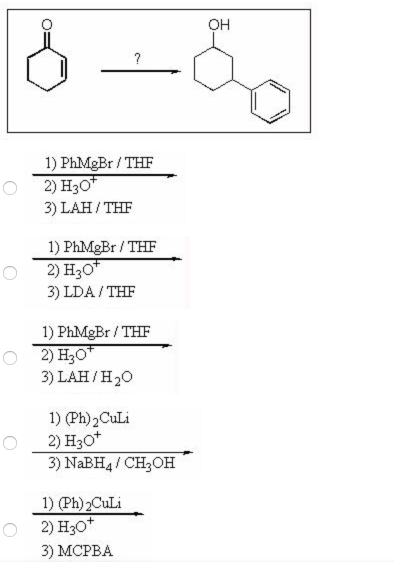 Solved OH 1) PhMgBr / THE 2) H307 3) LAH/THF 1) PhMgBr / THE | Chegg.com