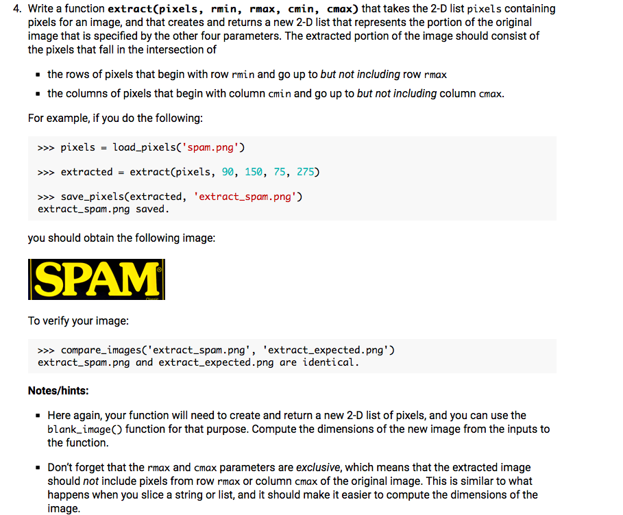 Problem 4: Images as 2-D lists 30 points; | Chegg.com