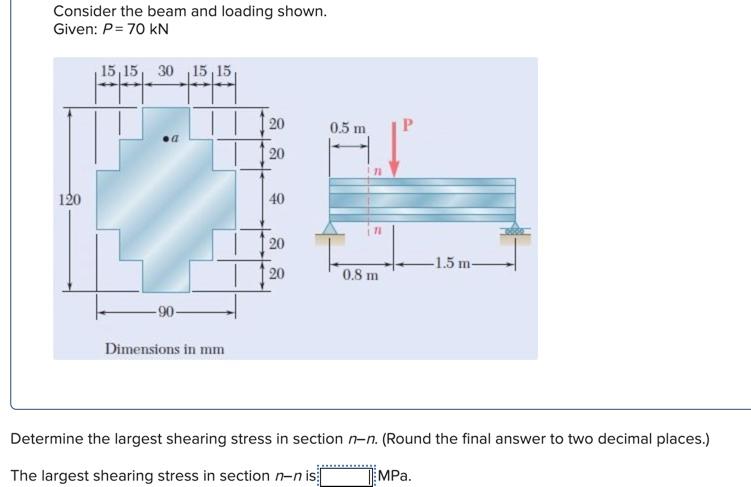 Solved Consider the beam and loading shown. Given: P= 70 KN | Chegg.com