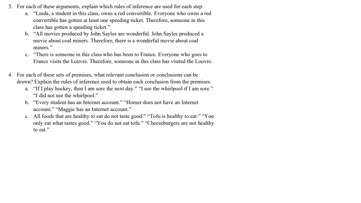 Solved 3. For each of these arguments, explain which rules | Chegg.com