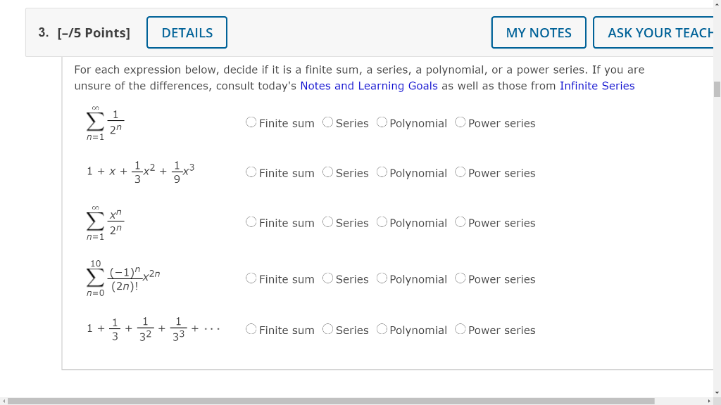 Solved 3. [-15 Points] DETAILS MY NOTES ASK YOUR TEACH For | Chegg.com