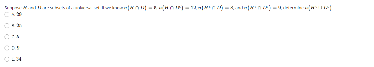 Solved Suppose H and D are subsets of a universal set. If we | Chegg.com