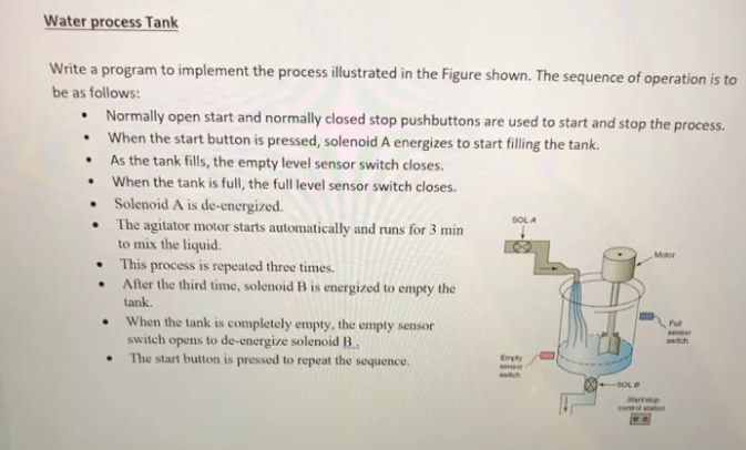 Solved Water process Tank Write a program to implement the | Chegg.com
