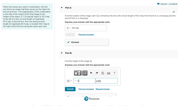 Solved Review Constants - Part A When two lenses are used in | Chegg.com