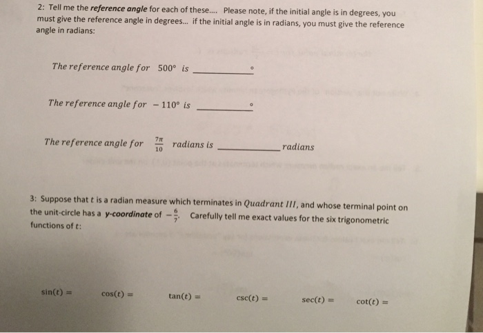 Solved 2: Tell me the reference angle for each of these... . | Chegg.com