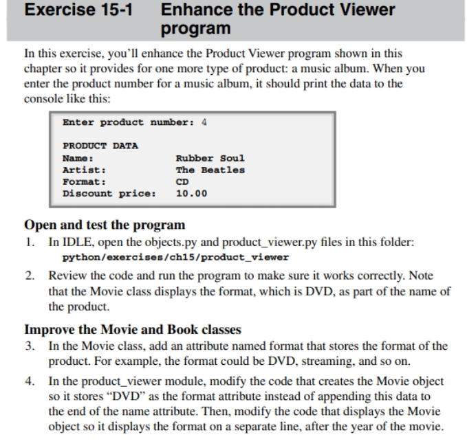 Solved Exercise 15-1 Enhance the Product Viewer program In | Chegg.com