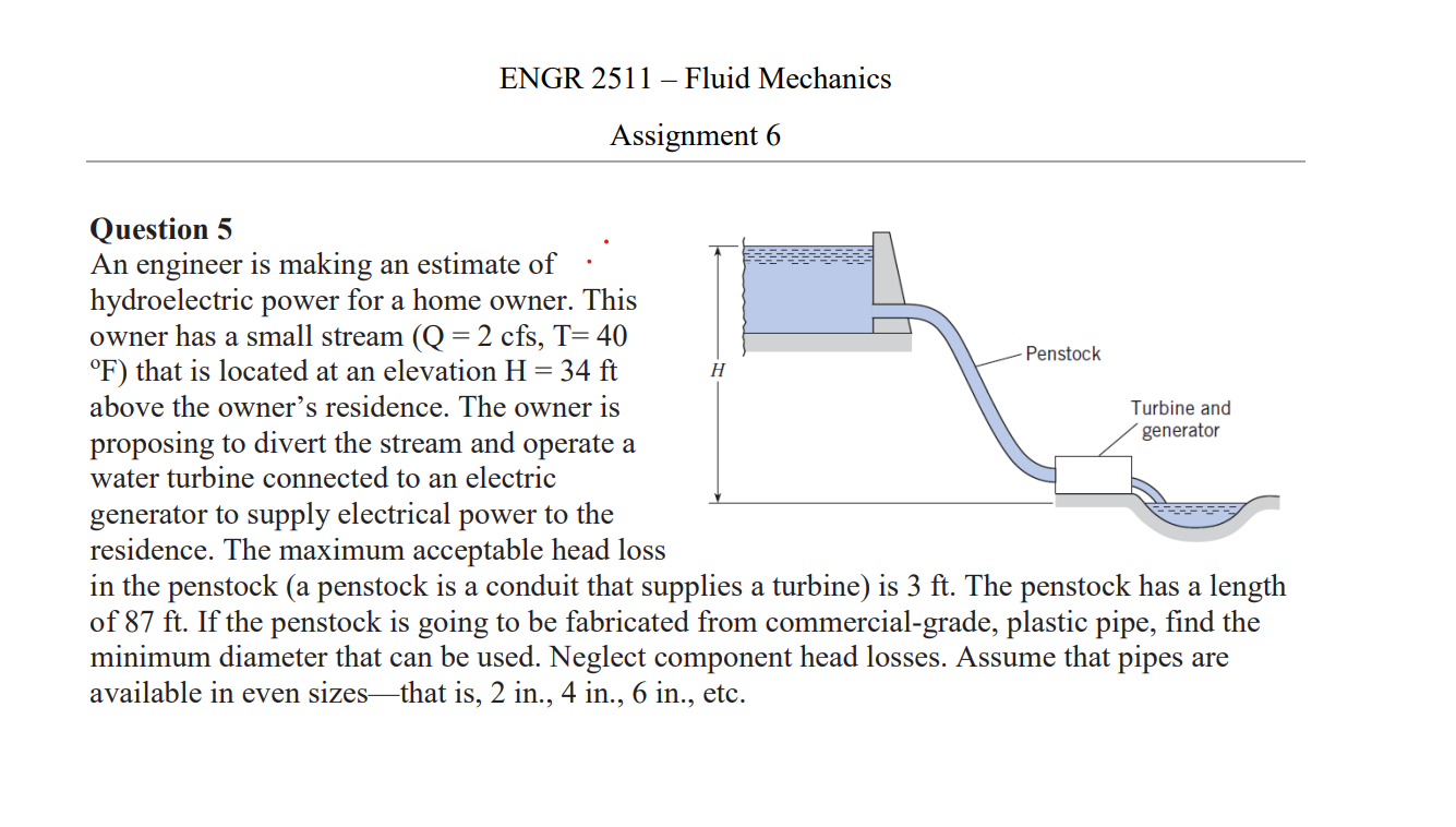 Solved ENGR 2511 - Fluid Mechanics Assignment 6 Question 5 | Chegg.com