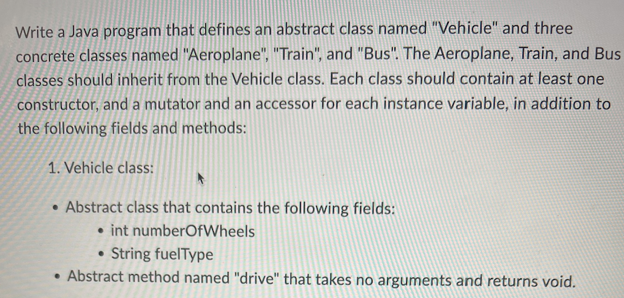 Solved Write a Java program that defines an abstract class | Chegg.com