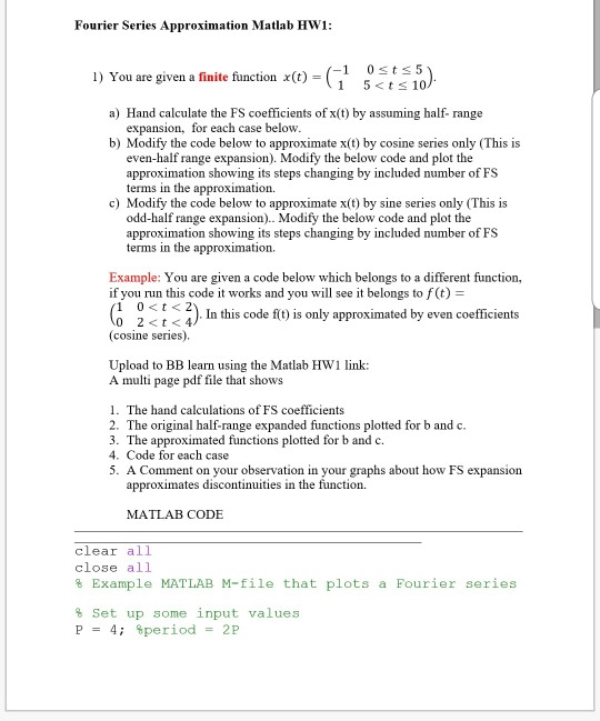 Solved Fourier Series Approximation Matlab HW1: 7-1 0 st 35 | Chegg.com