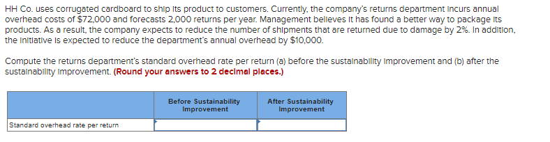 Solved HH Co. uses corrugated cardboard to ship its product | Chegg.com
