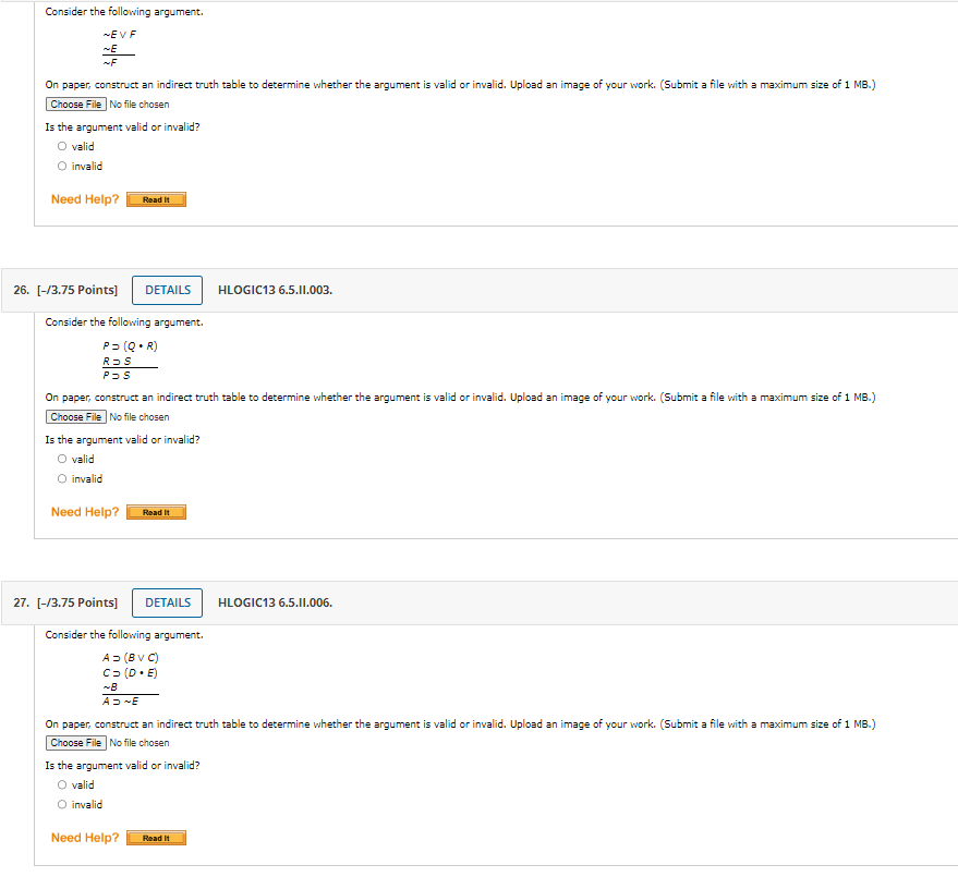 Consider the following argument. ∼E∨F∼F∼E On paper, | Chegg.com