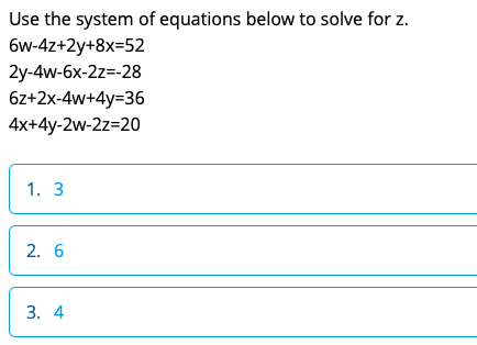Solved Use the system of equations below to solve for z. | Chegg.com
