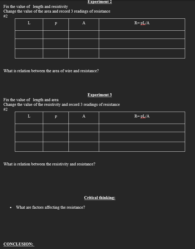 Solved Use PHET "Resistance in wire Lab" Simulation to | Chegg.com