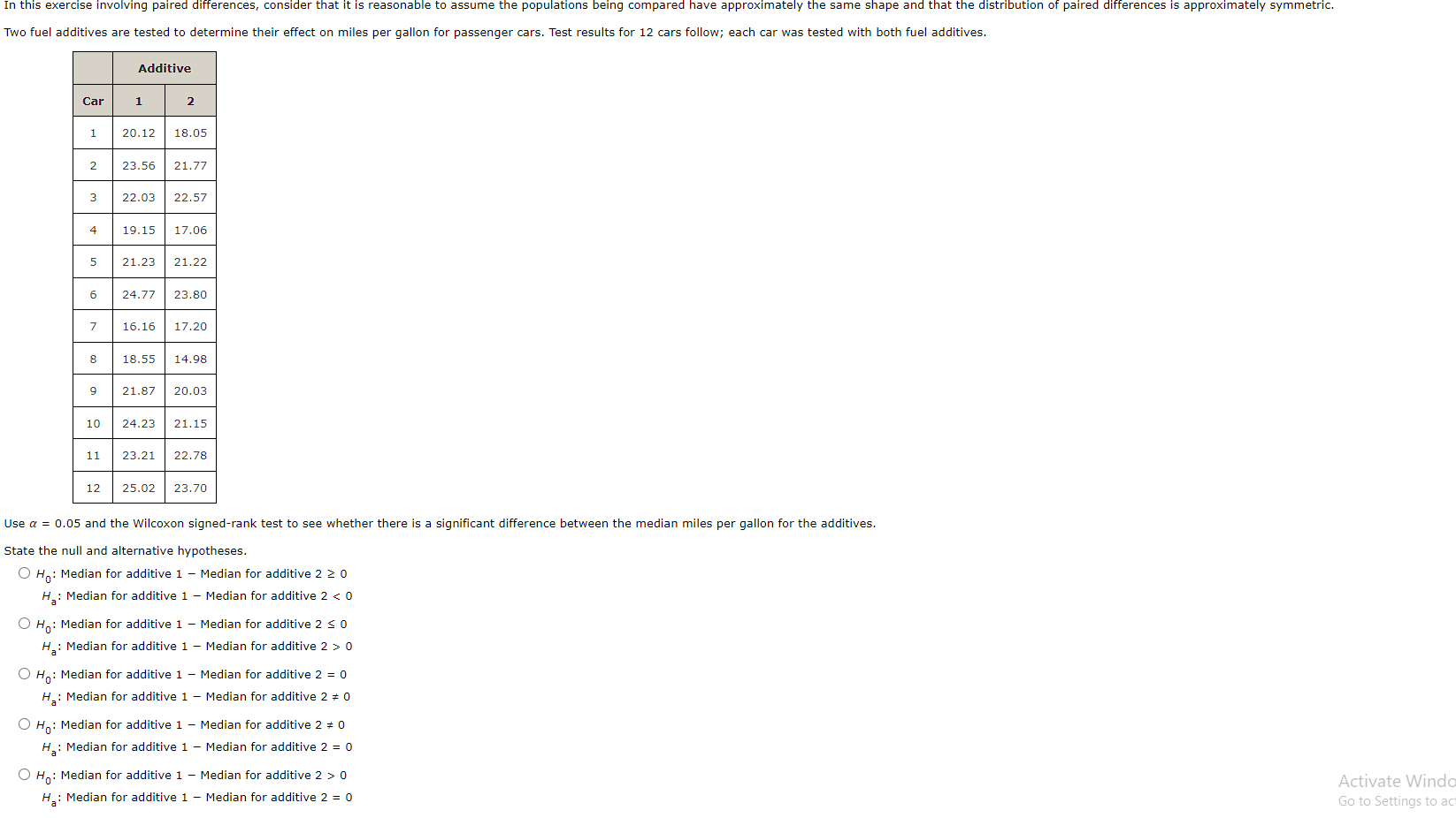 Solved Ha : Median for additive 1− Median for additive 2=0 | Chegg.com