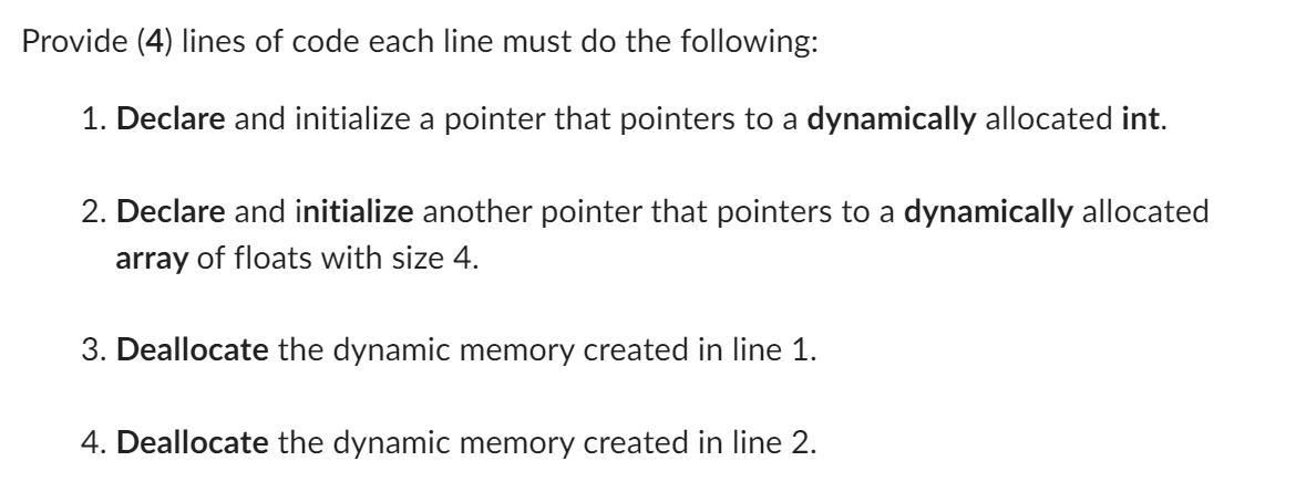 Solved Provide (4) lines of code each line must do the | Chegg.com