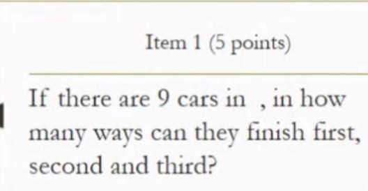 Solved Item 1 (5 points) If there are 9 cars in , in how | Chegg.com