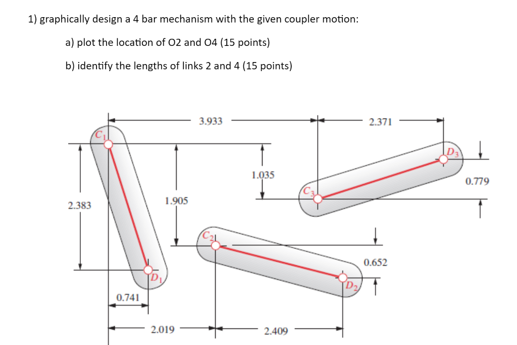 Solved 1) graphically design a 4 bar mechanism with the | Chegg.com