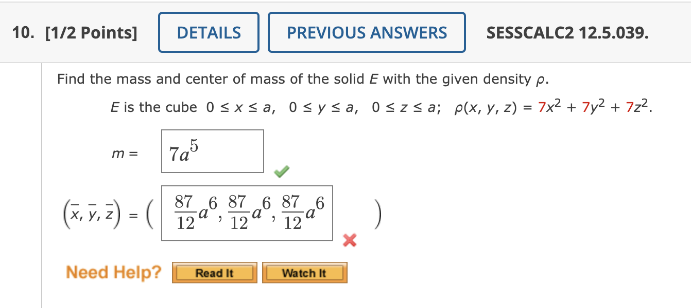 Solved Find the mass and center of mass of the solid E with | Chegg.com